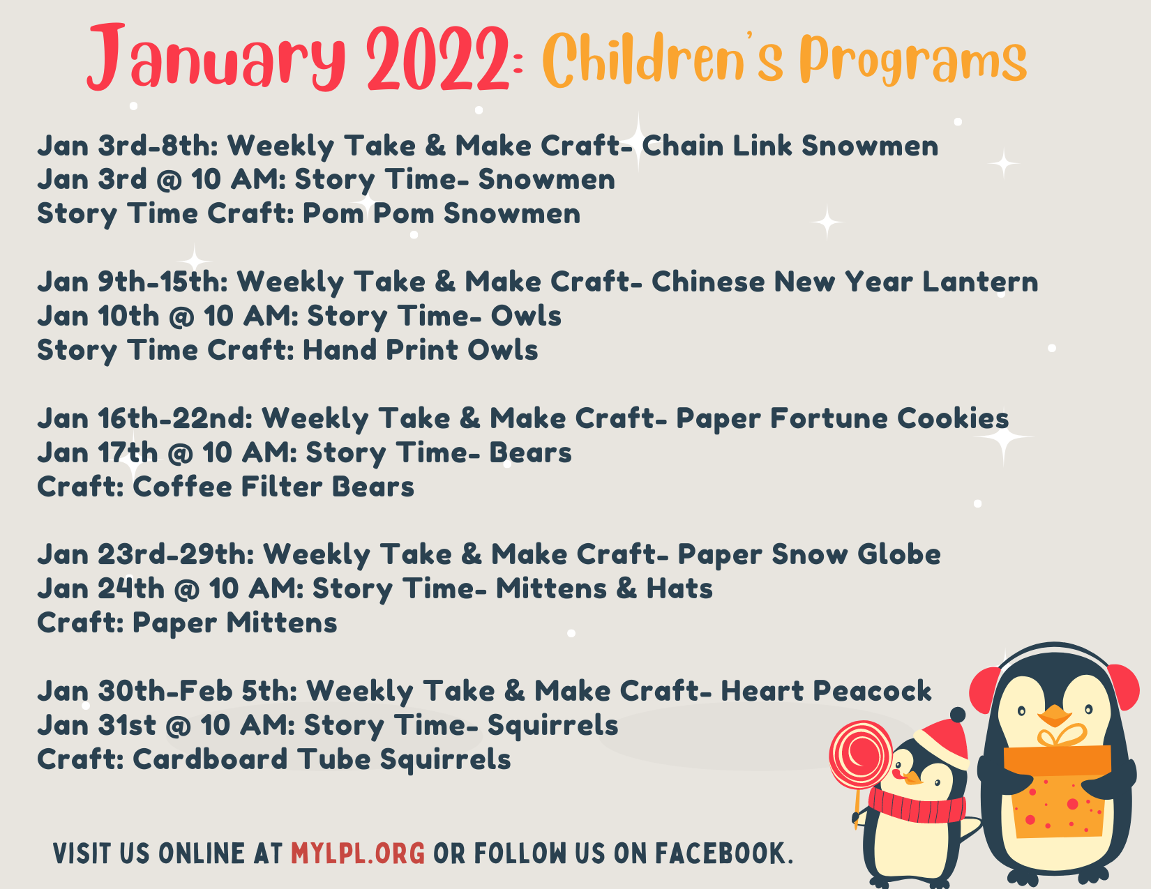 Children's Dept. Jan. Programs - Lincoln Parish Library